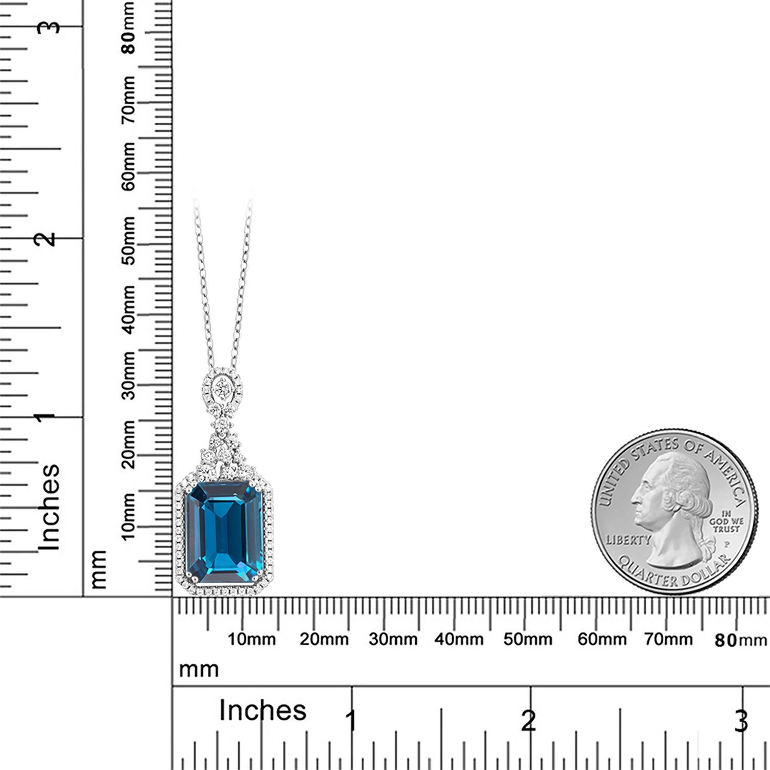 Gem Stone King 925 Sterling Silver London Blue Topaz Pendant Necklace For Women (10.10 Cttw, Emerald Cut 14X10MM, Gemstone Birthstone with 18 Inch Silver Chain)