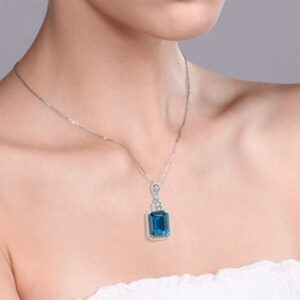 Gem Stone King 925 Sterling Silver London Blue Topaz Pendant Necklace For Women (10.10 Cttw, Emerald Cut 14X10MM, Gemstone Birthstone with 18 Inch Silver Chain)