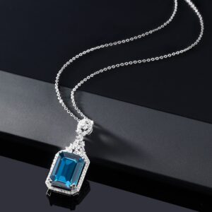 Gem Stone King 925 Sterling Silver London Blue Topaz Pendant Necklace For Women (10.10 Cttw, Emerald Cut 14X10MM, Gemstone Birthstone with 18 Inch Silver Chain)