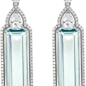 Gem Stone King 925 Sterling Silver Simulated Aquamarine Art Deco Dangle Earrings For Women (12.00 Cttw, 2 Inch)