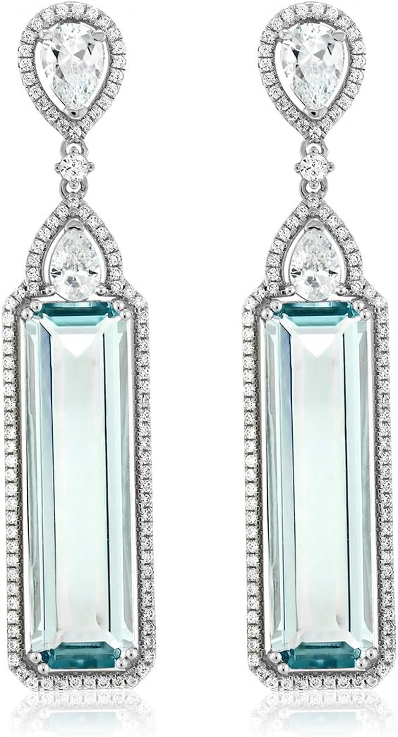 Gem Stone King 925 Sterling Silver Simulated Aquamarine Art Deco Dangle Earrings For Women (12.00 Cttw, 2 Inch)