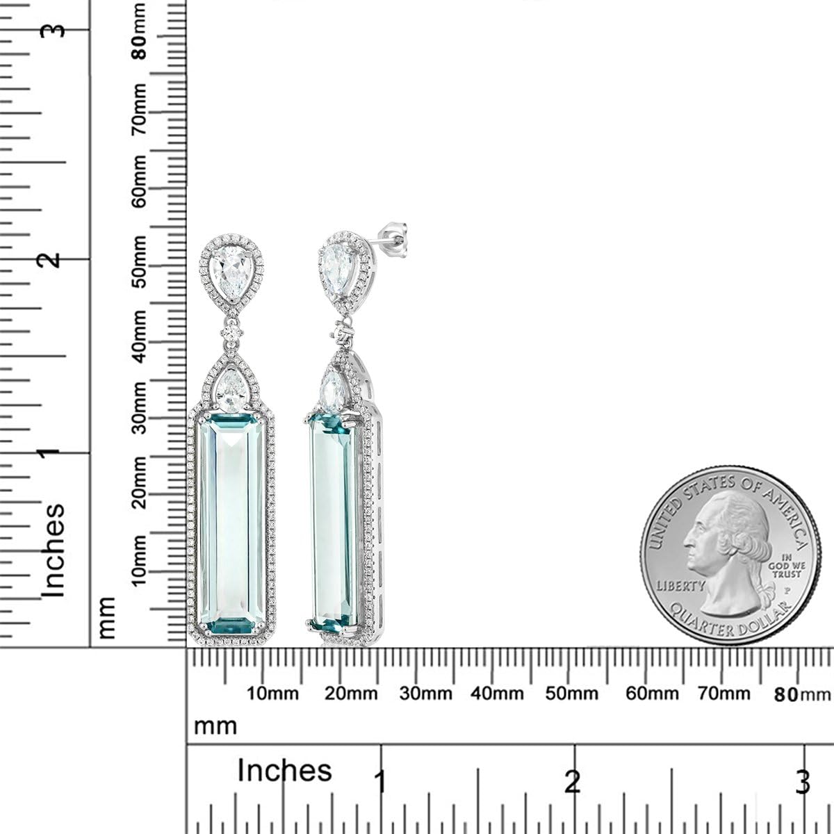 Gem Stone King 925 Sterling Silver Simulated Aquamarine Art Deco Dangle Earrings For Women (12.00 Cttw, 2 Inch)