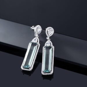 Gem Stone King 925 Sterling Silver Simulated Aquamarine Art Deco Dangle Earrings For Women (12.00 Cttw, 2 Inch)