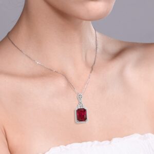 Gem Stone King 925 Sterling Silver Red Created Ruby Pendant Necklace For Women (5.60 Cttw, Emerald Cut 14X10MM, with 18 Inch Silver Chain)