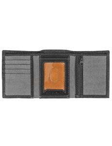 timberland pro men's canvas leather rfid trifold wallet with zippered pockets