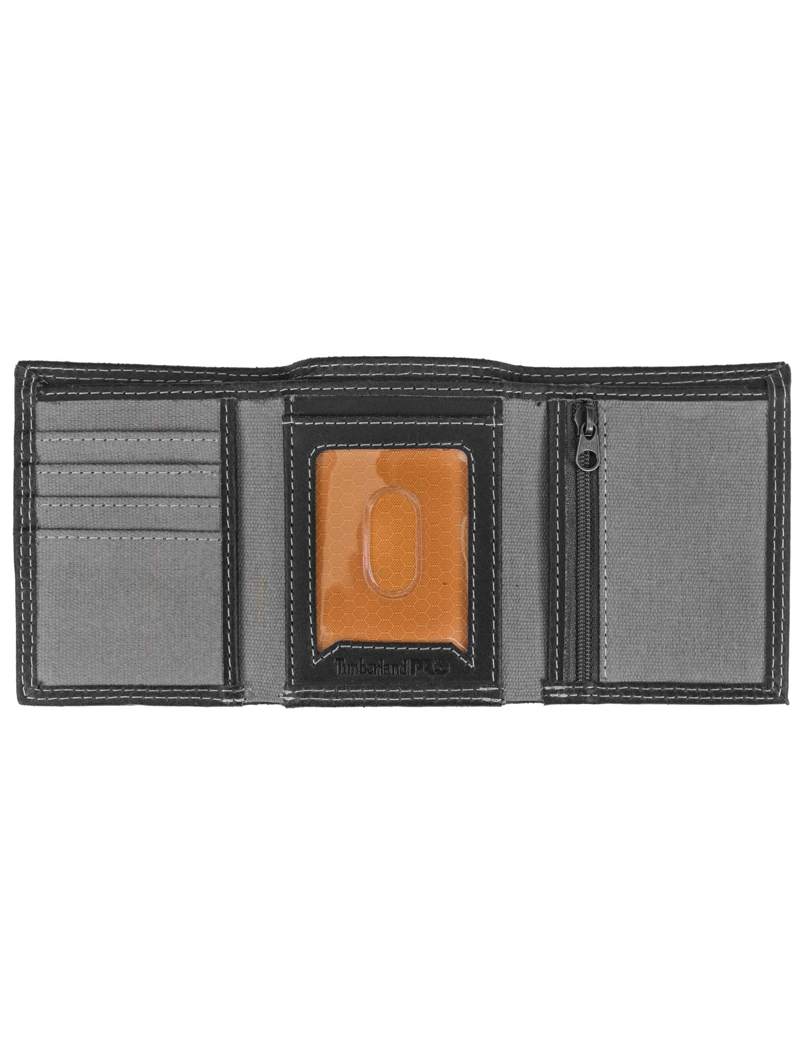 Timberland PRO Men's Canvas Leather RFID Trifold Wallet with Zippered Pockets