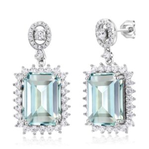 gem stone king 925 sterling silver sky blue simulated aquamarine earrings | emerald cut 14x10mm dangle earrings for women | gemstone march birthstone | 13.88 cttw