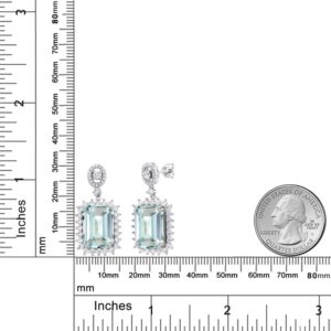 Gem Stone King 925 Sterling Silver Sky Blue Simulated Aquamarine Earrings | Emerald Cut 14X10MM Dangle Earrings For Women | Gemstone March Birthstone | 13.88 Cttw