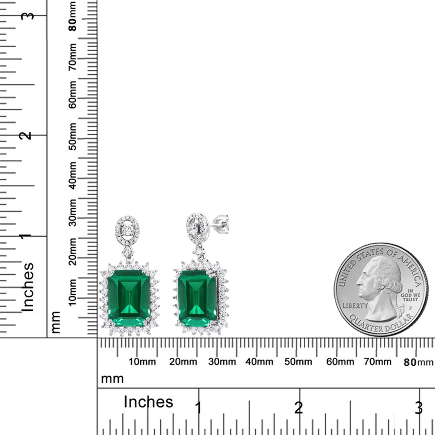 Gem Stone King 925 Sterling Silver Green Nano Emerald Dangle Earrings For Women (13.60 Cttw, Gemstone May Birthstone, Emerald Cut 14X10MM)