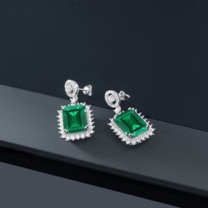 Gem Stone King 925 Sterling Silver Green Nano Emerald Dangle Earrings For Women (13.60 Cttw, Gemstone May Birthstone, Emerald Cut 14X10MM)