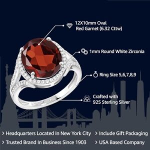 Gem Stone King 925 Sterling Silver 12X10MM Oval Gemstone Birthstone Halo Engagement Ring | Wedding Anniversary Promise Ring For Women | Available In Size 5,6,7,8,9