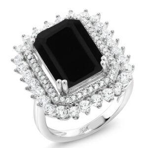 Gem Stone King 925 Sterling Silver Black Onyx Ring For Women (5.60 Cttw, Emerald Cut 14X10MM, Gemstone Birthstone, Available In Size 5, 6, 7, 8, 9)