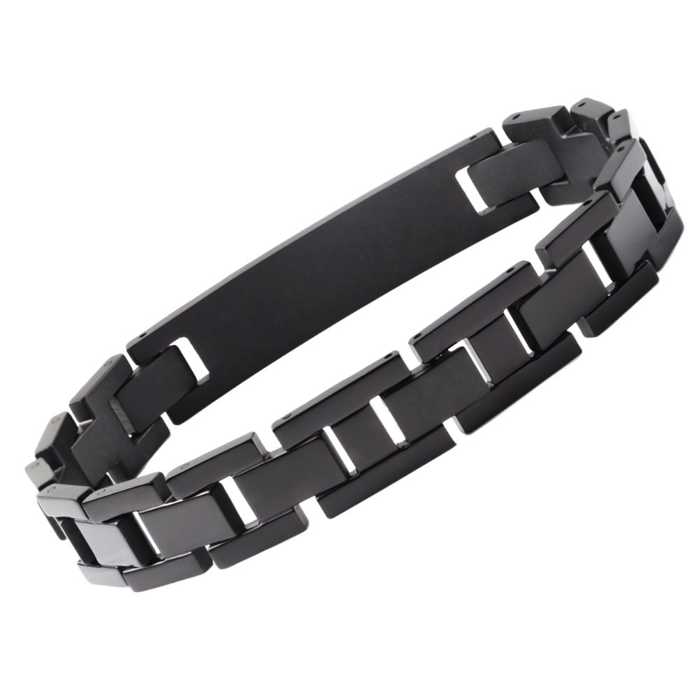 LinnaLove Titanium Medical alert Bracelets for Men Women Black Medical id bracelets