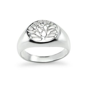 SILVERLINE JEWELRY - 925 Sterling Silver Celtic Tree Of Life Round Signet Biker Band Ring | Sizes 5-13