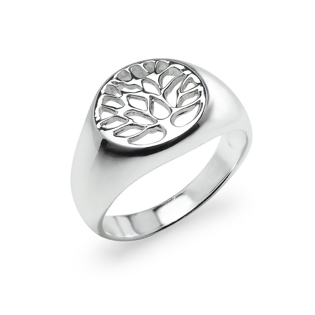 SILVERLINE JEWELRY - 925 Sterling Silver Celtic Tree Of Life Round Signet Biker Band Ring | Sizes 5-13