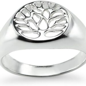 SILVERLINE JEWELRY - 925 Sterling Silver Celtic Tree Of Life Round Signet Biker Band Ring | Sizes 5-13