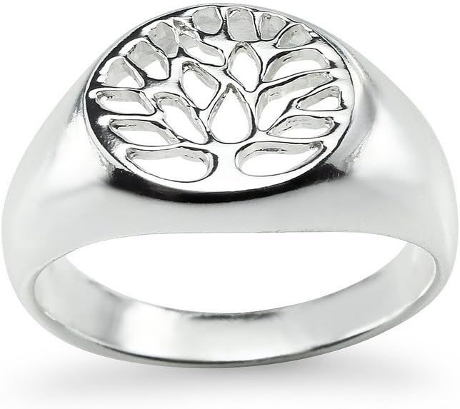 SILVERLINE JEWELRY - 925 Sterling Silver Celtic Tree Of Life Round Signet Biker Band Ring | Sizes 5-13