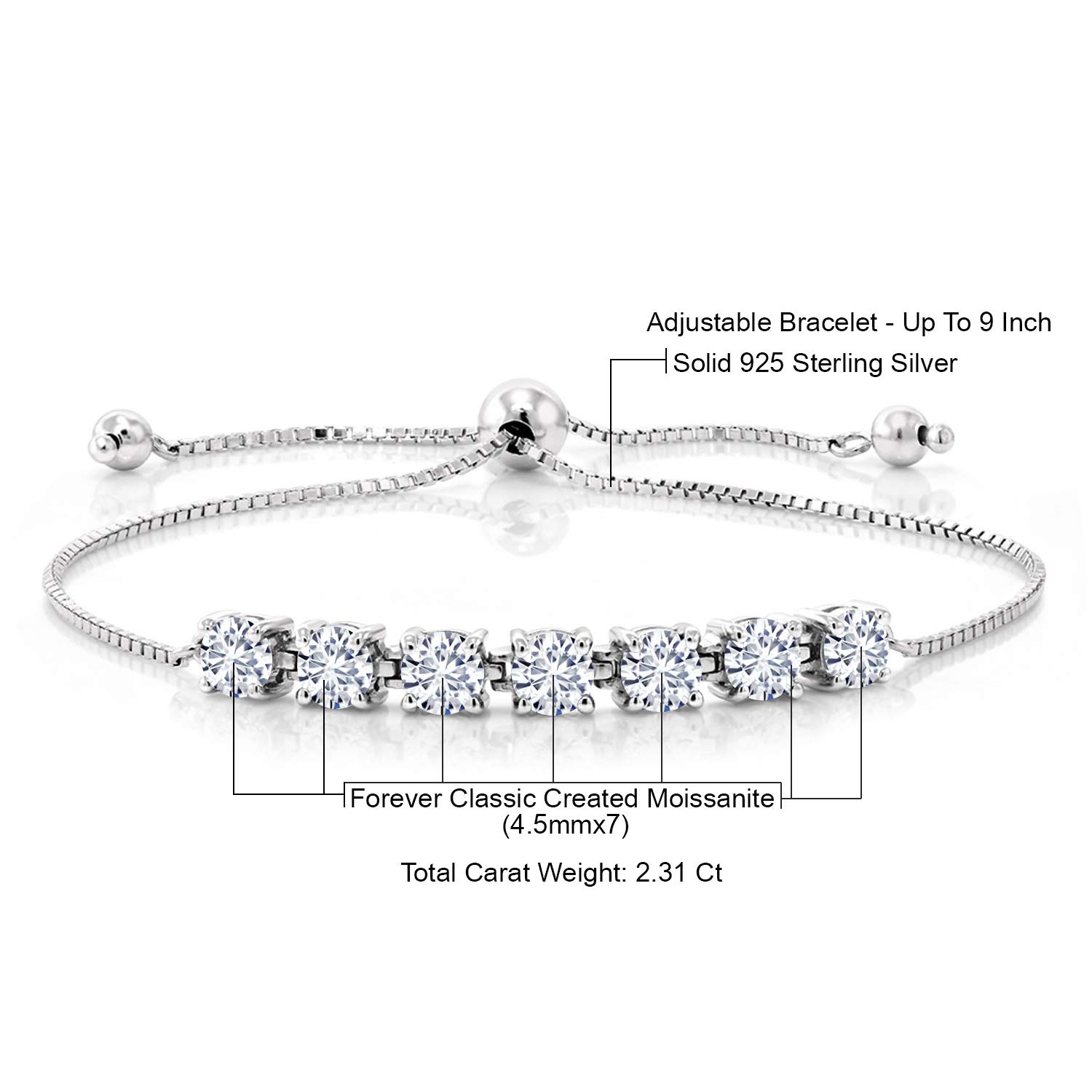 Gem Stone King 7-Stone Tennis Bracelet For Women In 925 Sterling Silver | 4.5MM Round Gemstone Birthstone | Fully Adjustable Up to 9 Inch