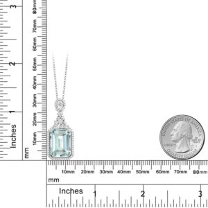 Gem Stone King 7.24 Cttw Sky Blue Simulated Aquamarine Necklace In 925 Sterling Silver | Emerald Cut 14X10MM Pendant Necklace For Women | With 18 Inch Silver Chain