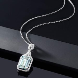 Gem Stone King 7.24 Cttw Sky Blue Simulated Aquamarine Necklace In 925 Sterling Silver | Emerald Cut 14X10MM Pendant Necklace For Women | With 18 Inch Silver Chain