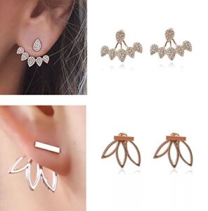 9 pairs rose gold silver hollow lotus flower earrings simple chic crystal pearl turquoise stud earrings set