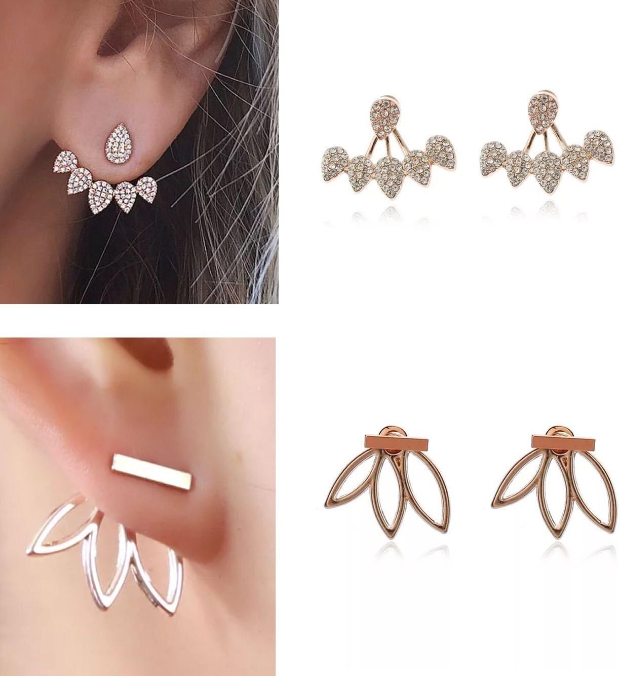 9 Pairs Rose Gold Silver Hollow Lotus Flower Earrings Simple Chic Crystal Pearl Turquoise Stud Earrings Set