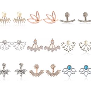 9 Pairs Rose Gold Silver Hollow Lotus Flower Earrings Simple Chic Crystal Pearl Turquoise Stud Earrings Set