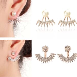 9 Pairs Rose Gold Silver Hollow Lotus Flower Earrings Simple Chic Crystal Pearl Turquoise Stud Earrings Set