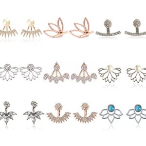 9 Pairs Rose Gold Silver Hollow Lotus Flower Earrings Simple Chic Crystal Pearl Turquoise Stud Earrings Set