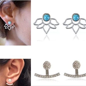 9 Pairs Rose Gold Silver Hollow Lotus Flower Earrings Simple Chic Crystal Pearl Turquoise Stud Earrings Set