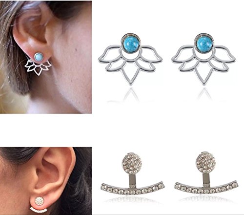 9 Pairs Rose Gold Silver Hollow Lotus Flower Earrings Simple Chic Crystal Pearl Turquoise Stud Earrings Set