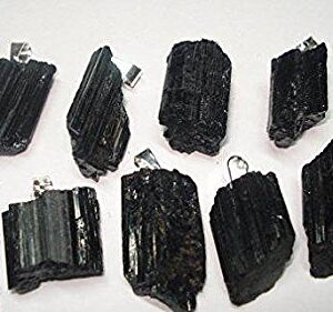 1pc Raw Black Tourmaline Rough Natural Free Form Crystal Healing Gemstone Pendant with Metal Bail Loop