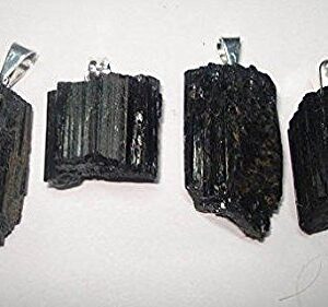 1pc Raw Black Tourmaline Rough Natural Free Form Crystal Healing Gemstone Pendant with Metal Bail Loop