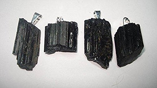 1pc Raw Black Tourmaline Rough Natural Free Form Crystal Healing Gemstone Pendant with Metal Bail Loop