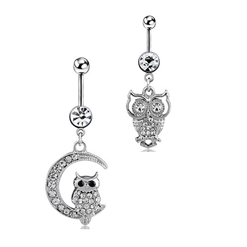 Stainless Steel Sexy Owl Dangle Belly Button Rings for Men Women Girls Body Piercing Jewelry Set