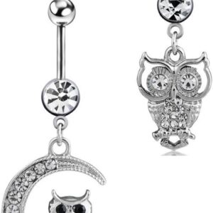 Stainless Steel Sexy Owl Dangle Belly Button Rings for Men Women Girls Body Piercing Jewelry Set