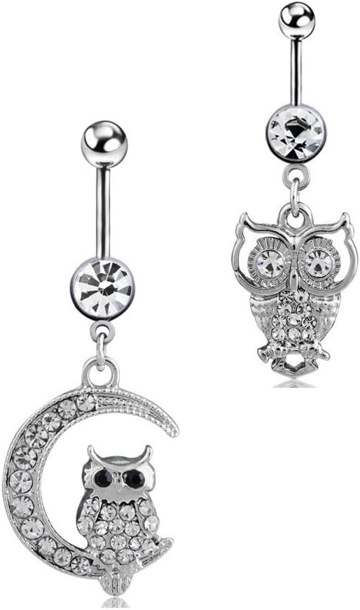 Stainless Steel Sexy Owl Dangle Belly Button Rings for Men Women Girls Body Piercing Jewelry Set