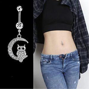 Stainless Steel Sexy Owl Dangle Belly Button Rings for Men Women Girls Body Piercing Jewelry Set