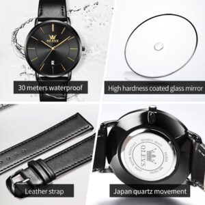 olevs mens watches with leather band mens leather watch classic dress luxury watches for men waterproof classy quartz analog casual watches minimalist simple wristwatch relojes para hombres