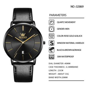 OLEVS Mens Watches with Leather Band Mens Leather Watch Classic Dress Luxury Watches for Men Waterproof Classy Quartz Analog Casual Watches Minimalist Simple Wristwatch relojes para Hombres