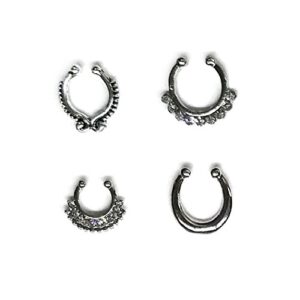 Aoyoho 21Pcs Fake Septum Clicker Nose Ring Rhinestone Non Piercing Hanger Clip Body Jewelry (Silver)