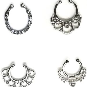 Aoyoho 21Pcs Fake Septum Clicker Nose Ring Rhinestone Non Piercing Hanger Clip Body Jewelry (Silver)