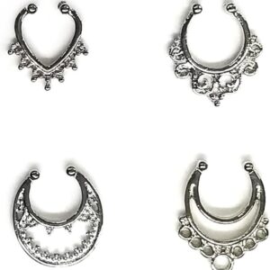 Aoyoho 21Pcs Fake Septum Clicker Nose Ring Rhinestone Non Piercing Hanger Clip Body Jewelry (Silver)