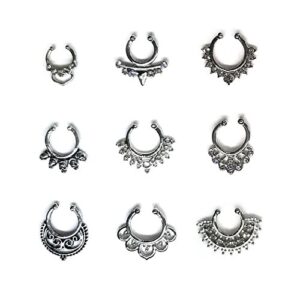 Aoyoho 21Pcs Fake Septum Clicker Nose Ring Rhinestone Non Piercing Hanger Clip Body Jewelry (Silver)