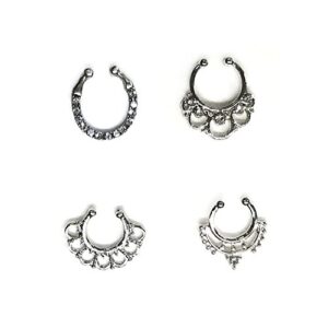 Aoyoho 21Pcs Fake Septum Clicker Nose Ring Rhinestone Non Piercing Hanger Clip Body Jewelry (Silver)