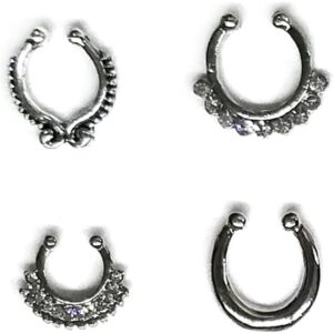 Aoyoho 21Pcs Fake Septum Clicker Nose Ring Rhinestone Non Piercing Hanger Clip Body Jewelry (Silver)