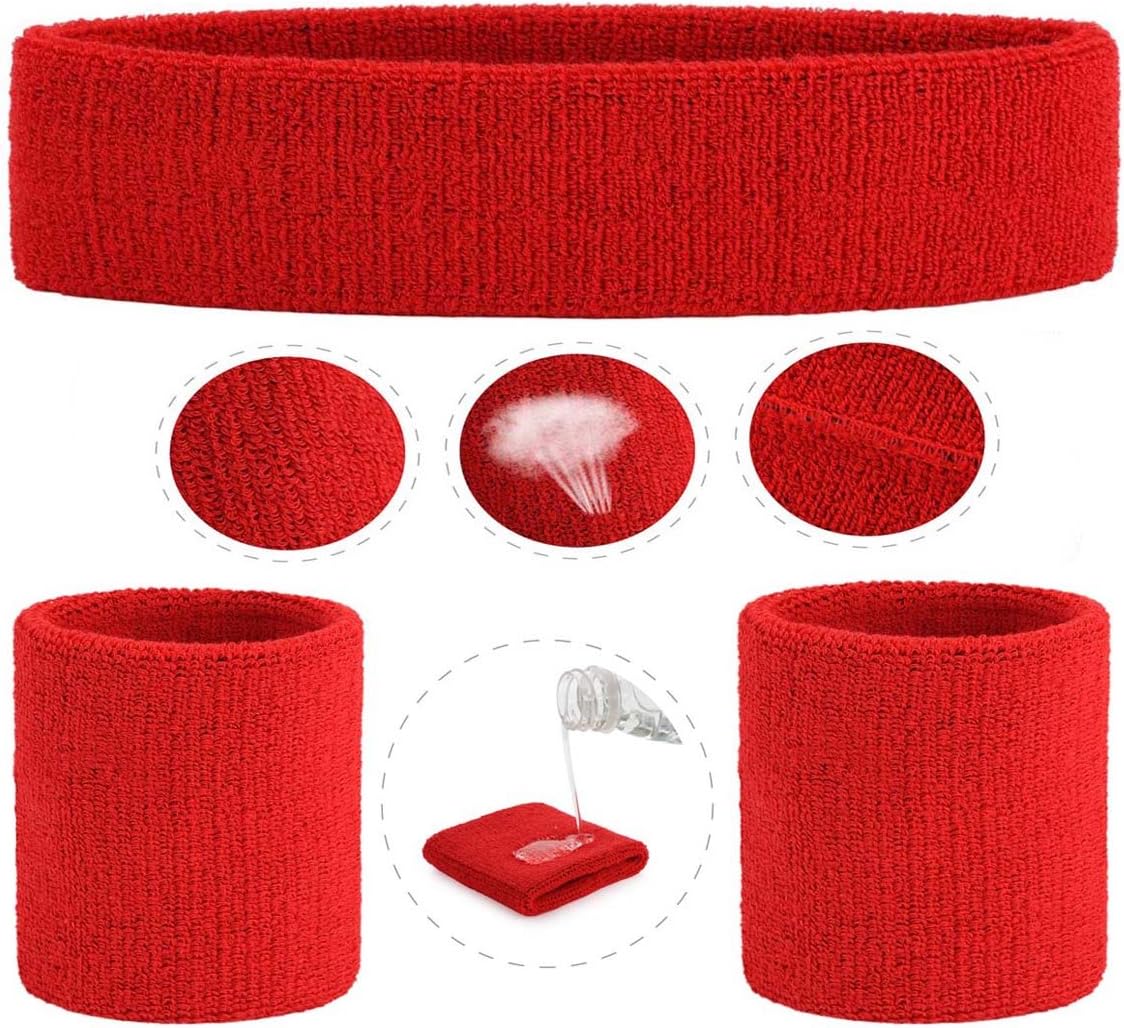 ONUPGO Sweatband Set Sports Headband Wristband Set Sweatbands Terry Cloth Wristband Wrist Sweatband Headbands Moisture Wicking Sweat Absorbing Head Band