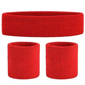 ONUPGO Sweatband Set Sports Headband Wristband Set Sweatbands Terry Cloth Wristband Wrist Sweatband Headbands Moisture Wicking Sweat Absorbing Head Band