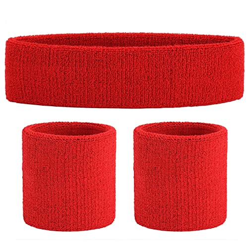 ONUPGO Sweatband Set Sports Headband Wristband Set Sweatbands Terry Cloth Wristband Wrist Sweatband Headbands Moisture Wicking Sweat Absorbing Head Band