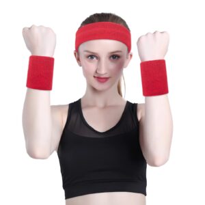 ONUPGO Sweatband Set Sports Headband Wristband Set Sweatbands Terry Cloth Wristband Wrist Sweatband Headbands Moisture Wicking Sweat Absorbing Head Band